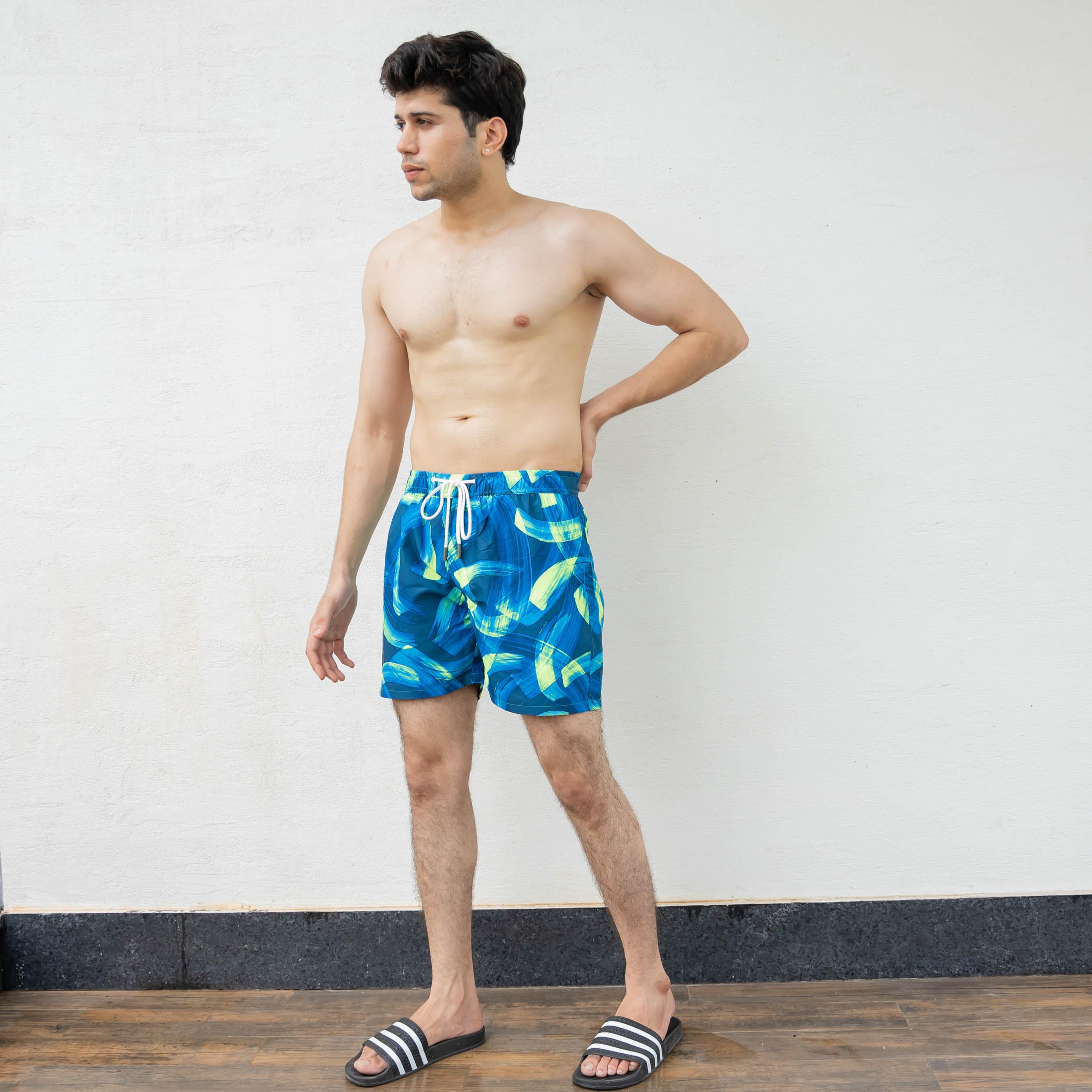 Freestyle | Yellow Blue Strokes Shorts - SHORTSCAPE