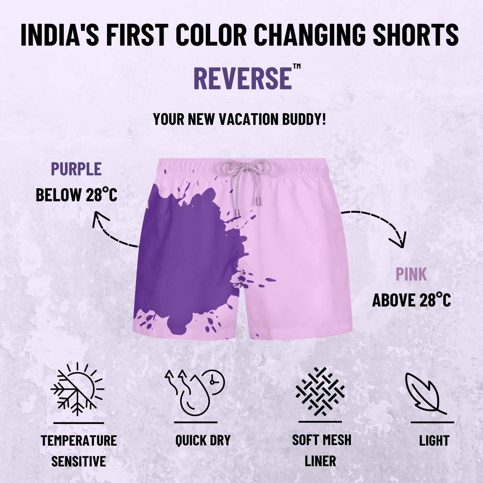 Reverse | Pink - Purple Color Changing Shorts - SHORTSCAPE